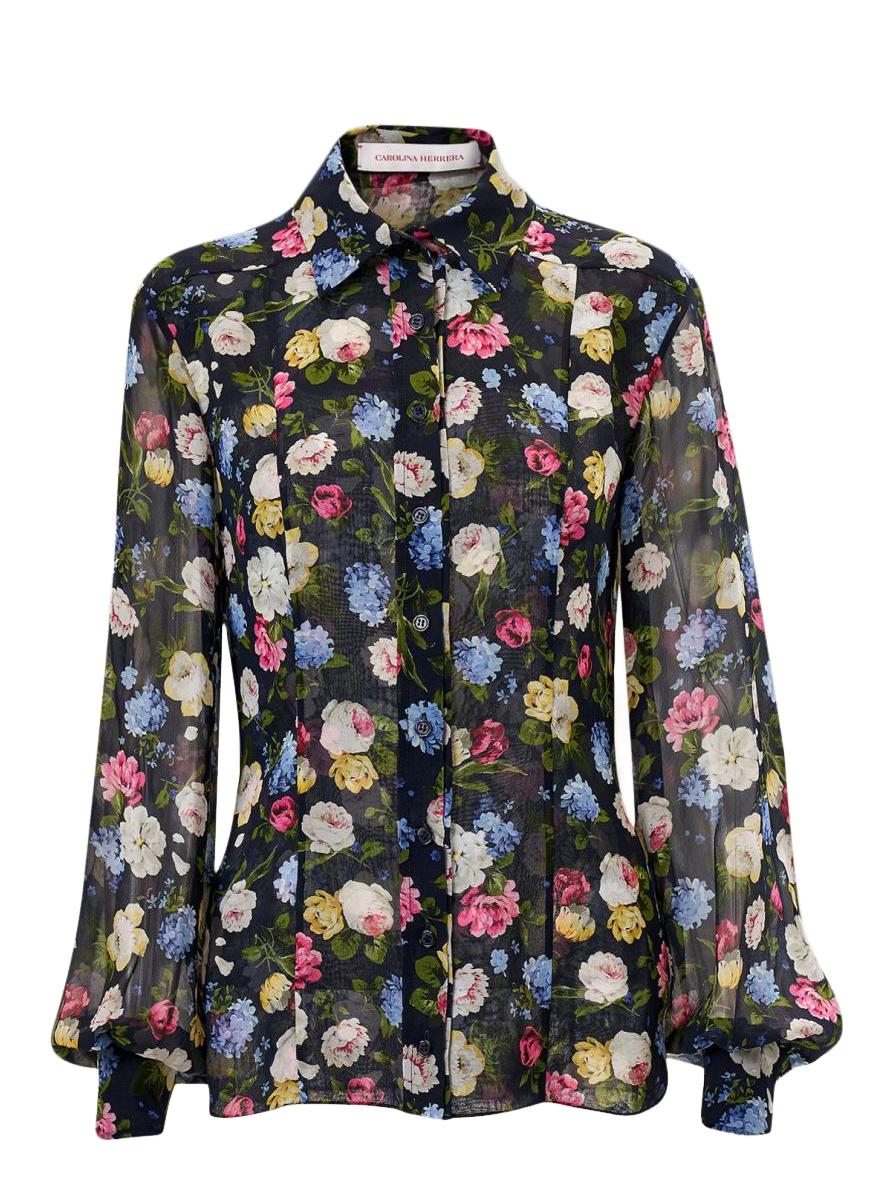 CAROLINA HERRERA isabella rose-print silk chiffon button-down shirt